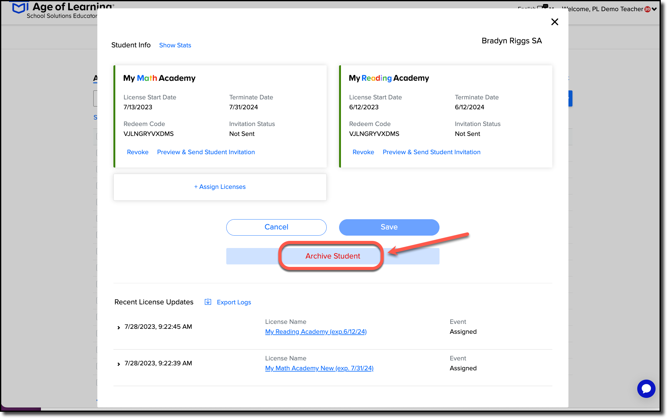 How to Archive a Student – School Solutions Support | Age of Learning